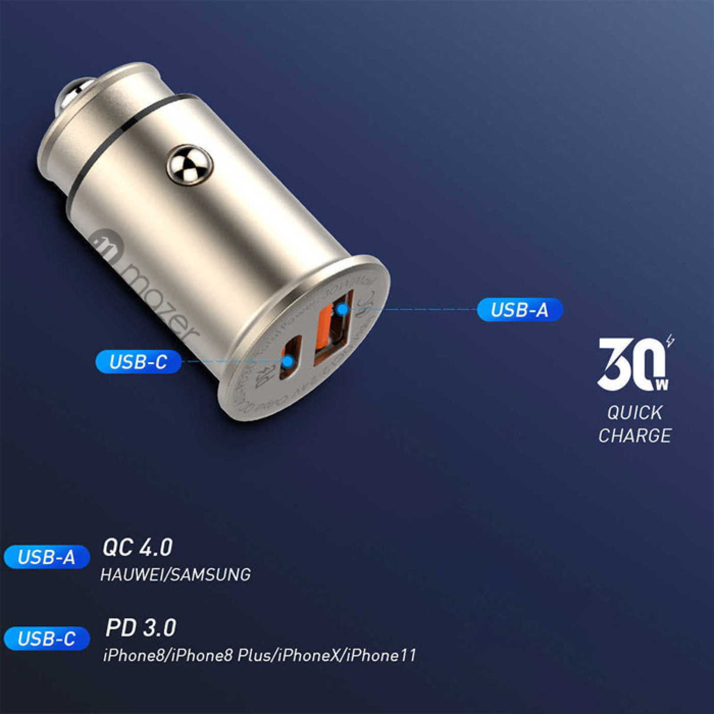 Sạc ô tô Mazer Supermini Dou PD+QC4 Car Charger | Cáp sạc cho ô tô Mazer