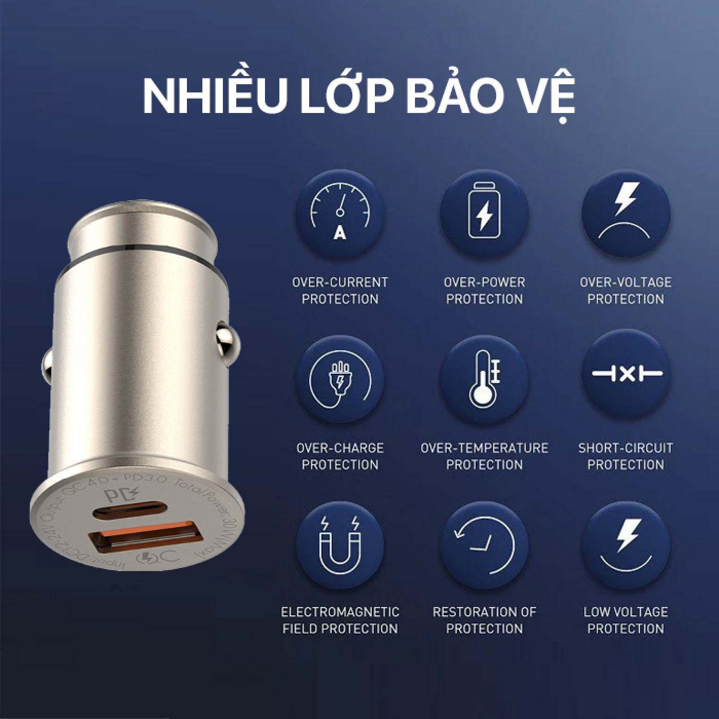 Sạc ô tô Mazer Supermini Dou PD+QC4 Car Charger | Cáp sạc cho ô tô Mazer