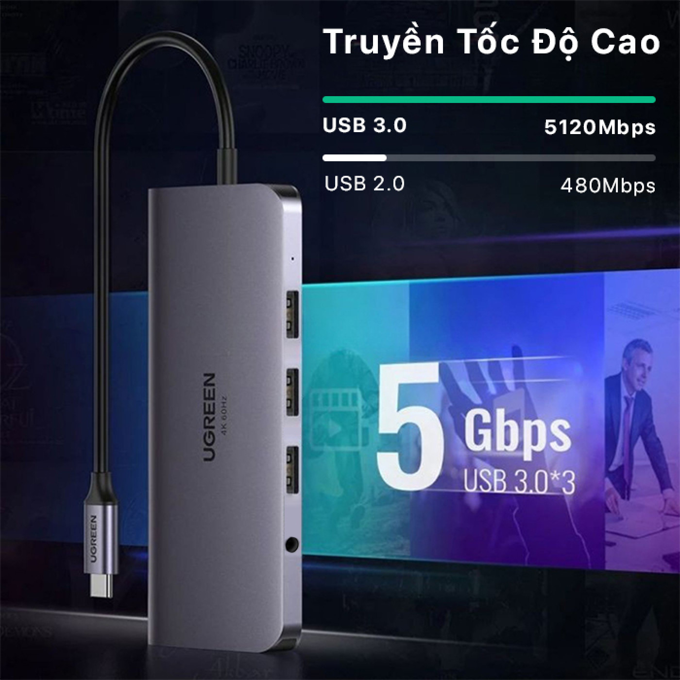 Ugreen USB C To HDMI VGA LAN 1GBPS HUB USB3.0 SD/TF Audio 80133 | Bộ ...